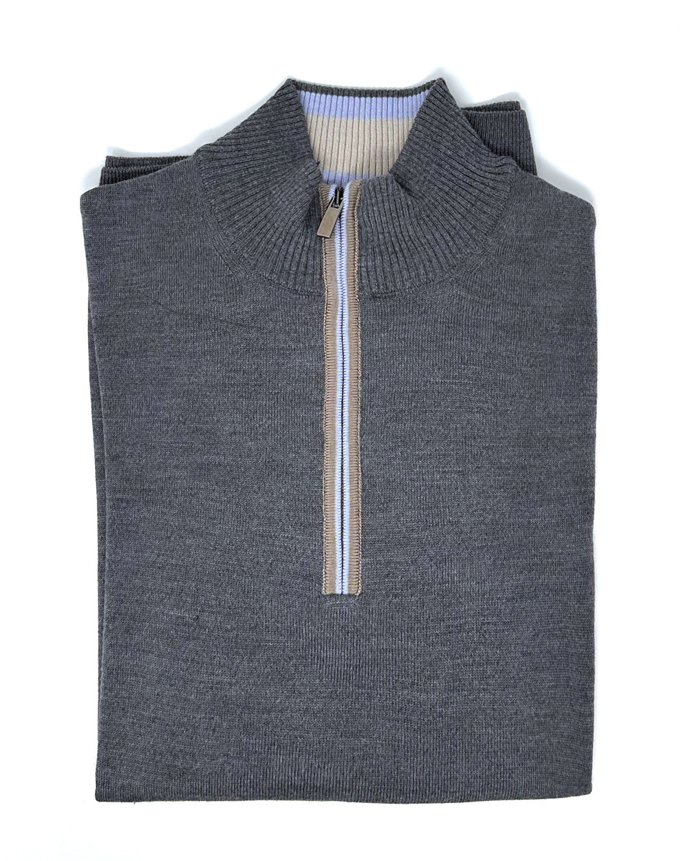 Grey 1/4 Zip Sweater with Sky Piping – Ike Behar